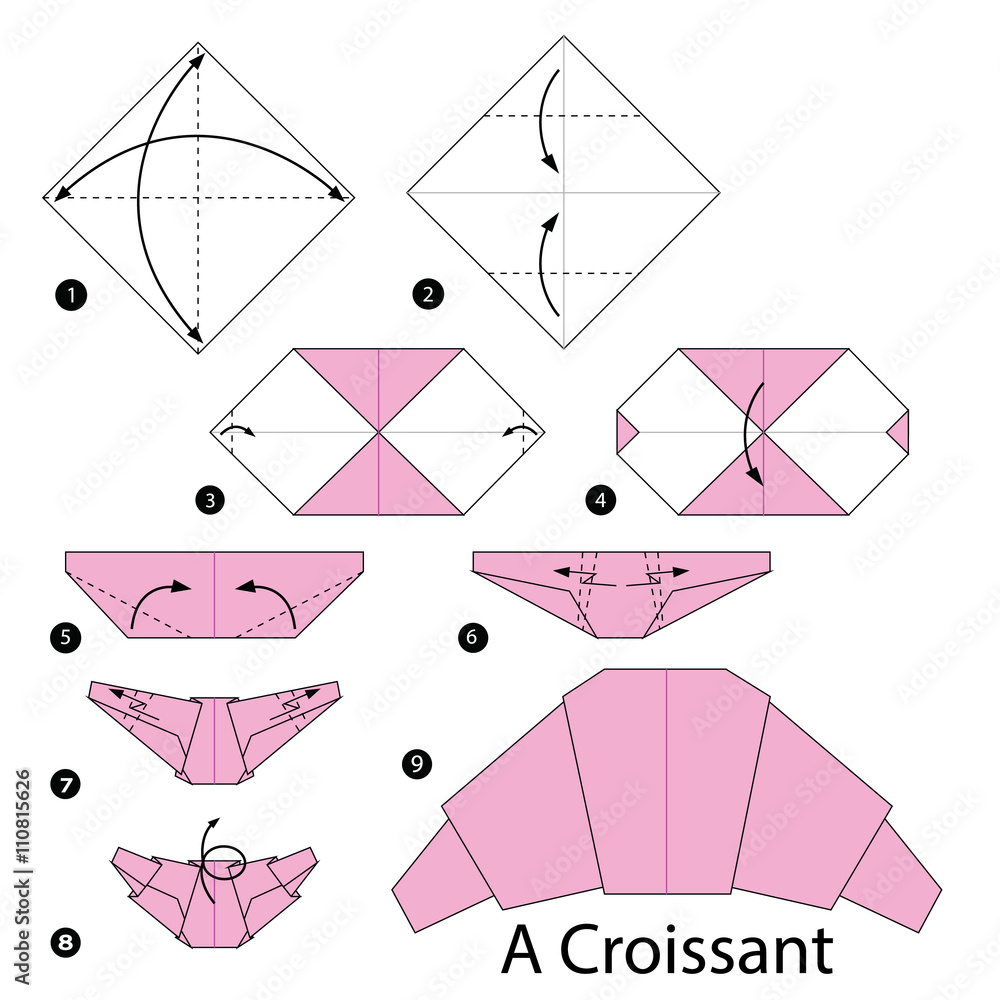 Step by step instructions how to make origami A Croissant. Stock Vector ...