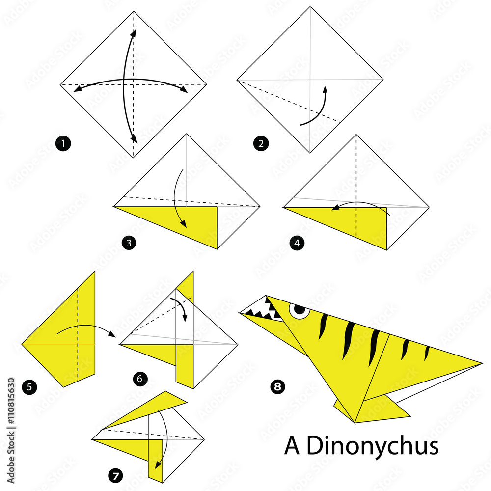Step by step instructions how to make origami A Dinosaur. Stock Vector ...