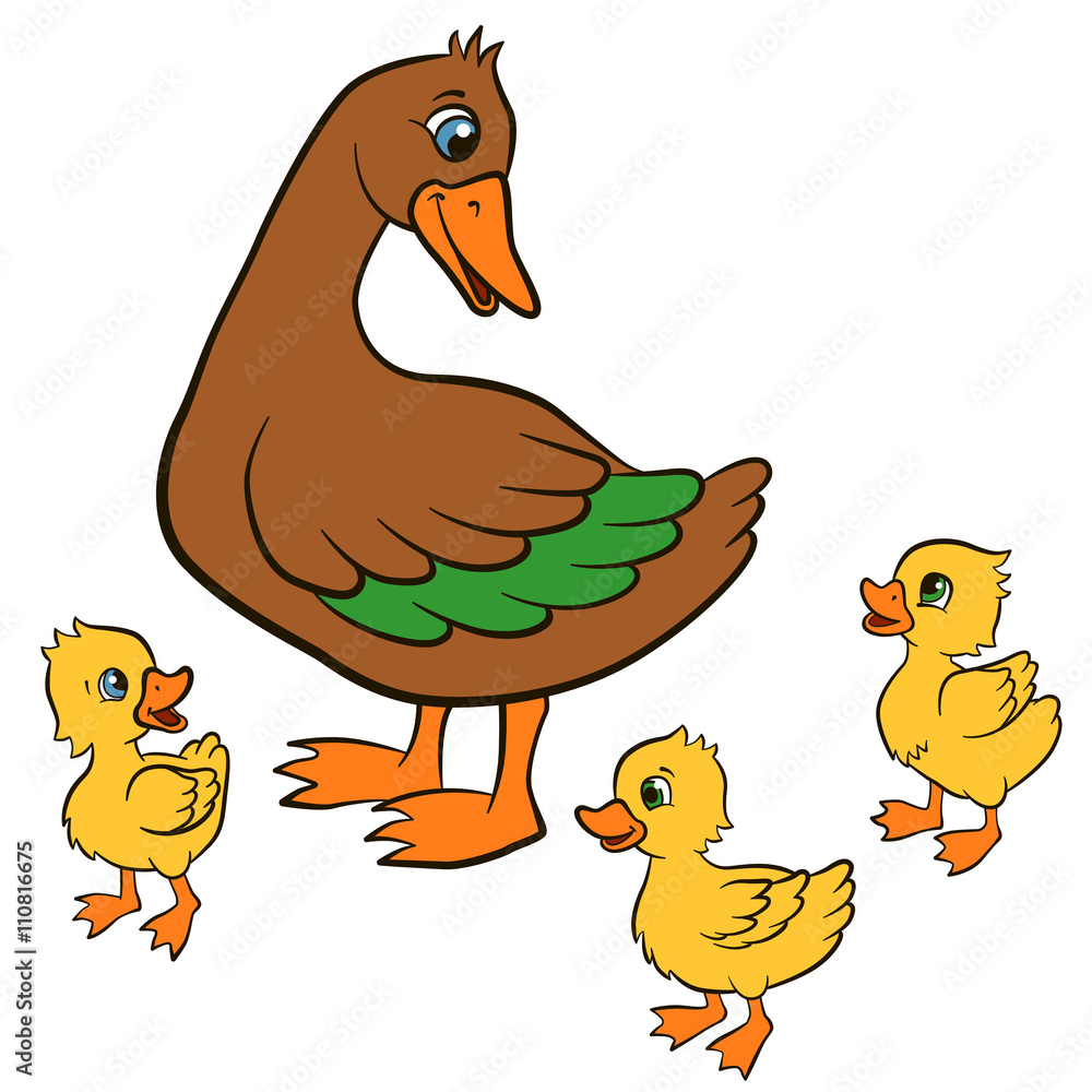 Ducklings Following Mother Cartoon