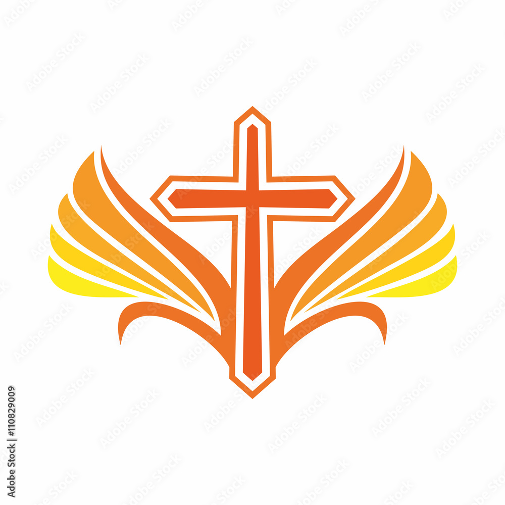 Church logo. Jesus' cross and angel wings. Stock Vector | Adobe Stock