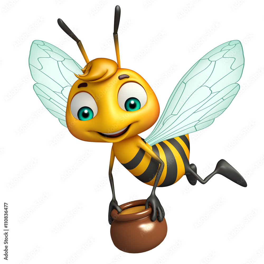 cute Bee cartoon character with honey pot Stock Illustration | Adobe Stock