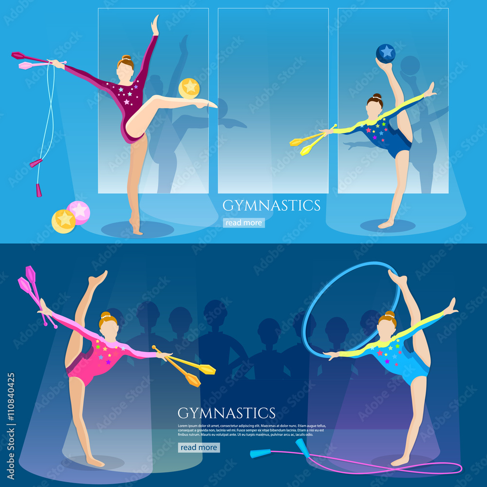 Gymnastics girls banner gymnasts artistic and rhythmic gymnast Stock ...