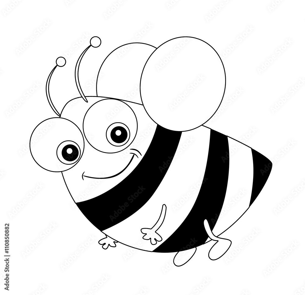 Cartoon bee flying - coloring page - isolated - illustration for ...