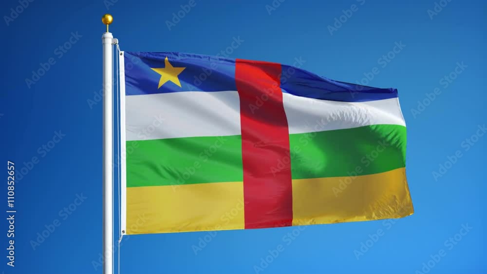 Central African Republic flag waving in slow motion against clean sky ...