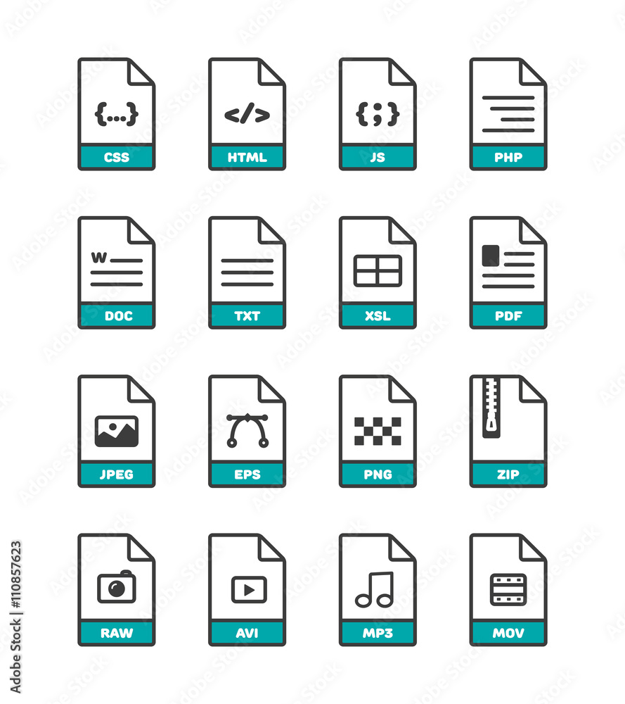 Vetor de Linear thin vector file format icons set, document outline ...