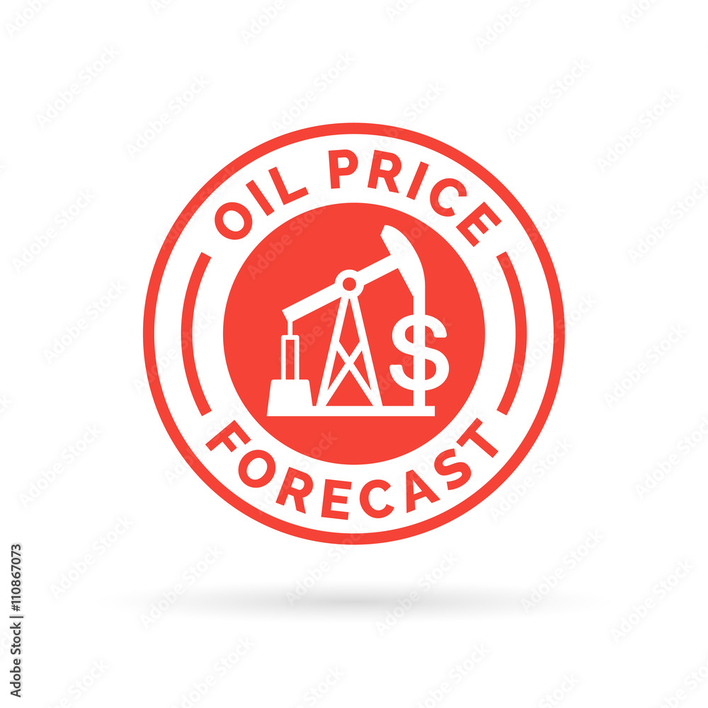 Oil price forecast icon stamp with red crude oil pump symbol and dollar ...