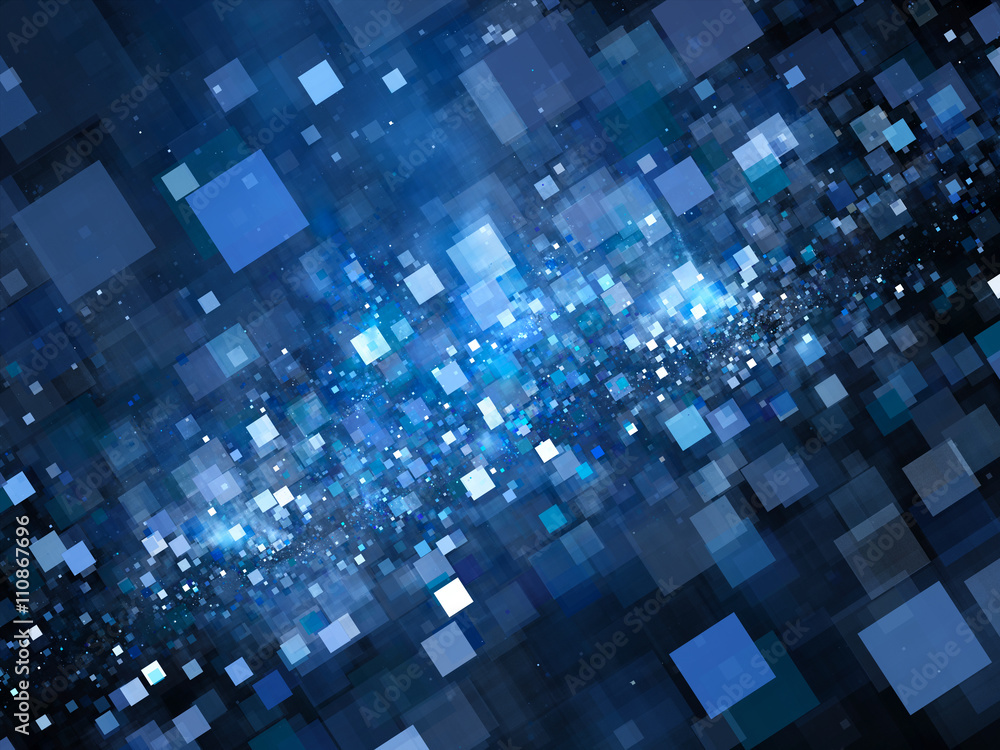 Flying glowing blue squares in space Stock Illustration | Adobe Stock