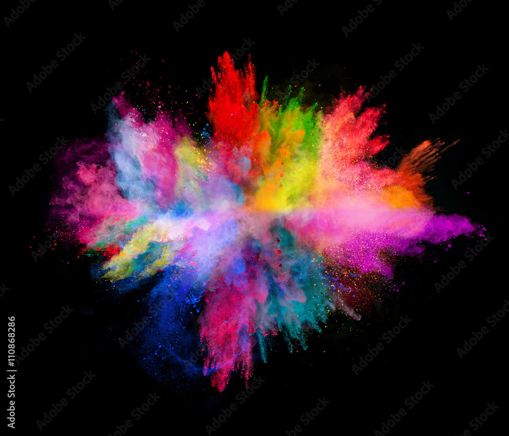 Explosion of colored powder on black background Stock Illustration ...