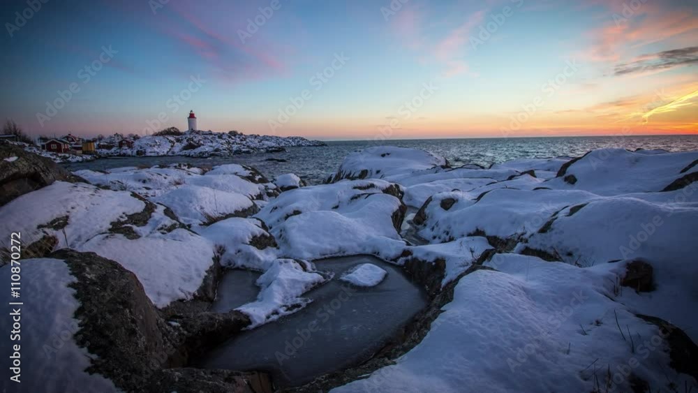Winter in the Stockholm archipelago, Sweden. Sunset by Landsort ...