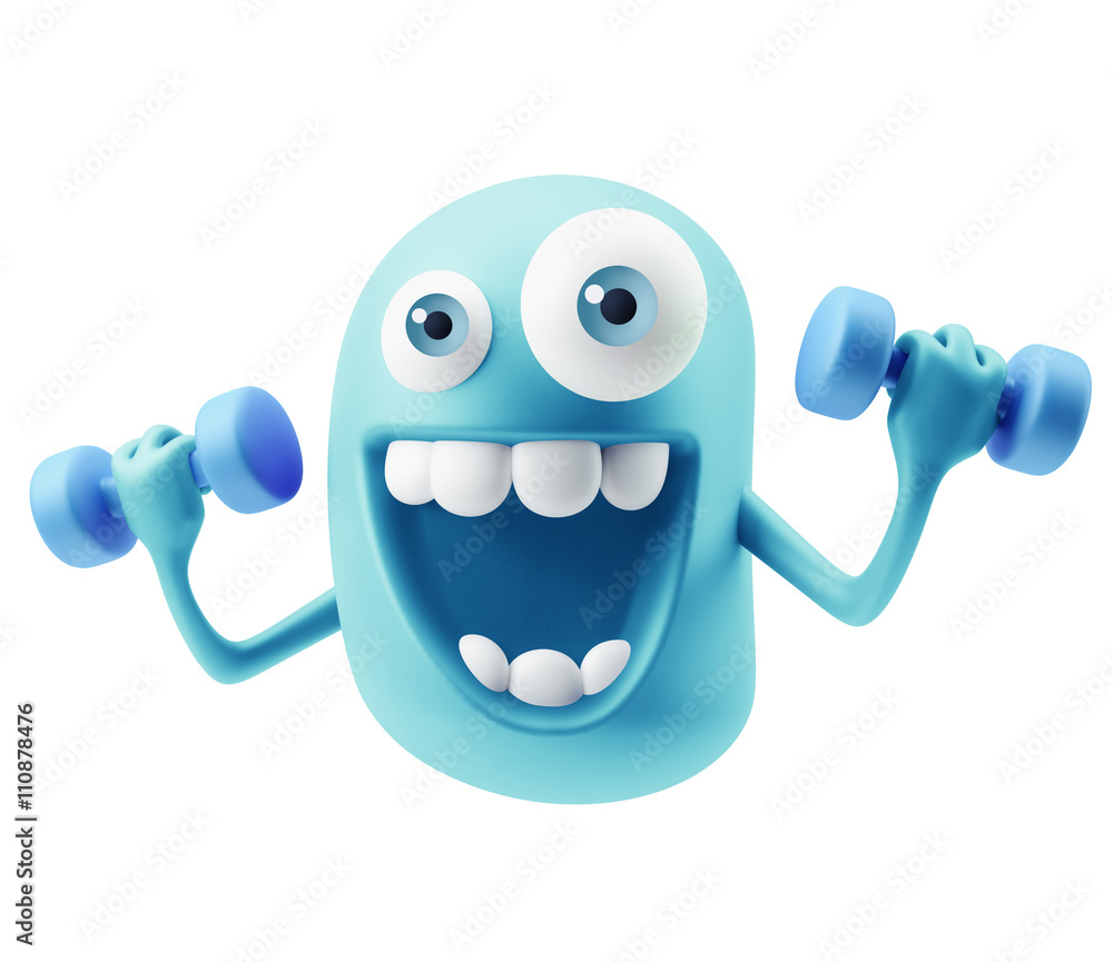 Strength Emoji Cartoon. Tired Training Emoticon Character. 3d Re Stock ...