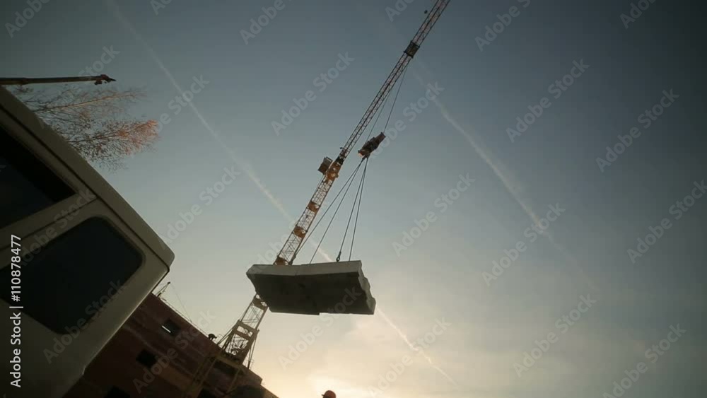 hoisting a concrete slab with crane using metal slings Stock ビデオ ...
