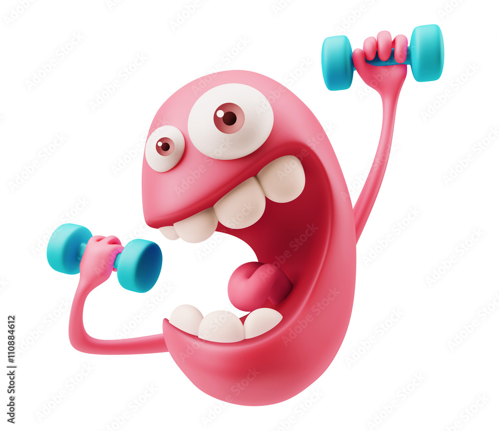 Strength Emoji Cartoon. Tired Training Emoticon Character. 3d Re ...