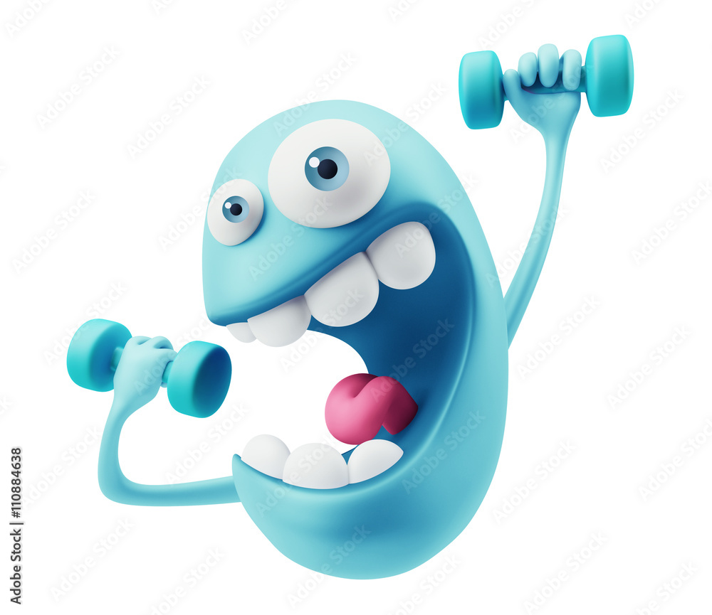 Fitness Emoticon Character Face Expression. 3d Rendering. Stock ...