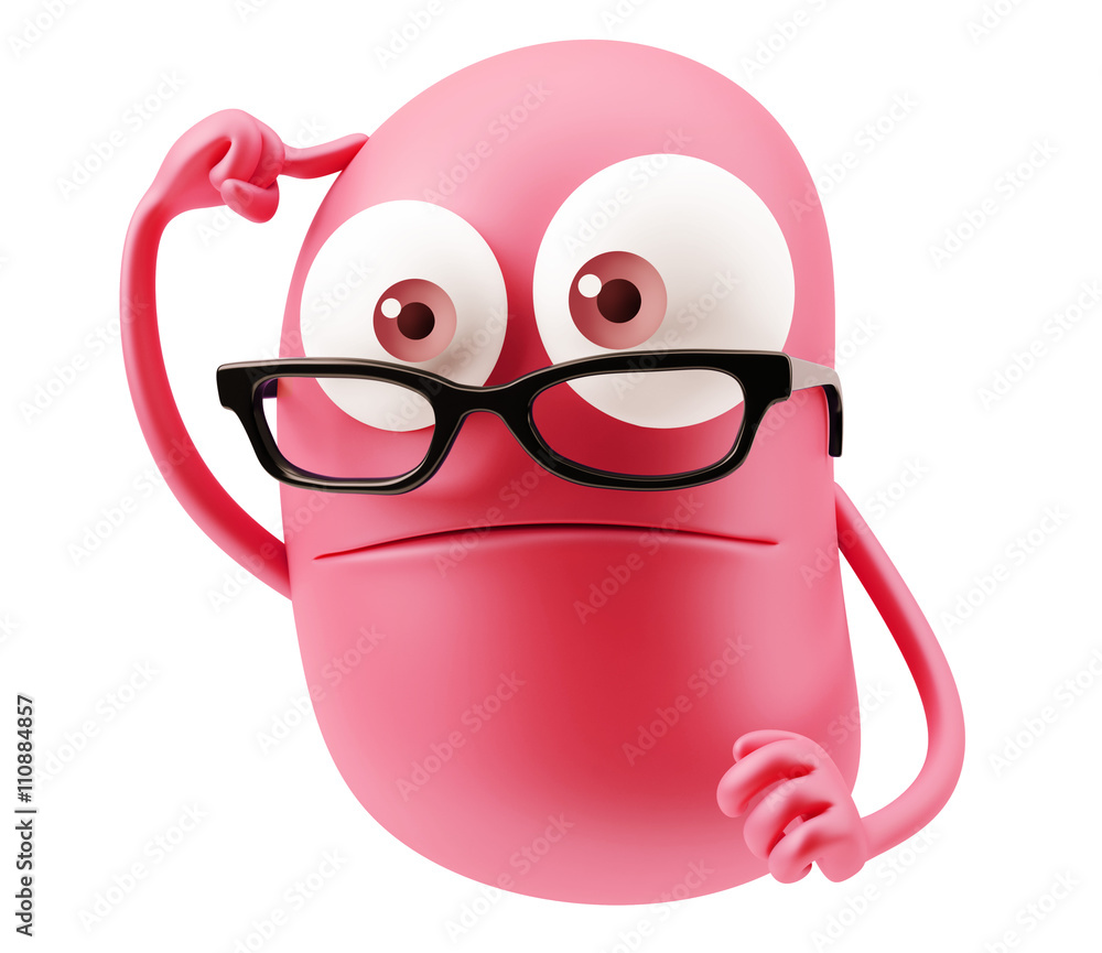 Smart Emoticon With Glasses. 3d Rendering. Stock Illustration | Adobe Stock