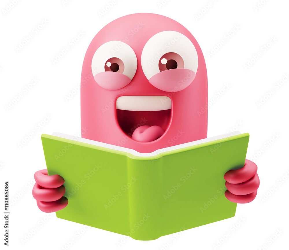 Studying Emoticon Character Face Expression. 3d Rendering. Stock ...
