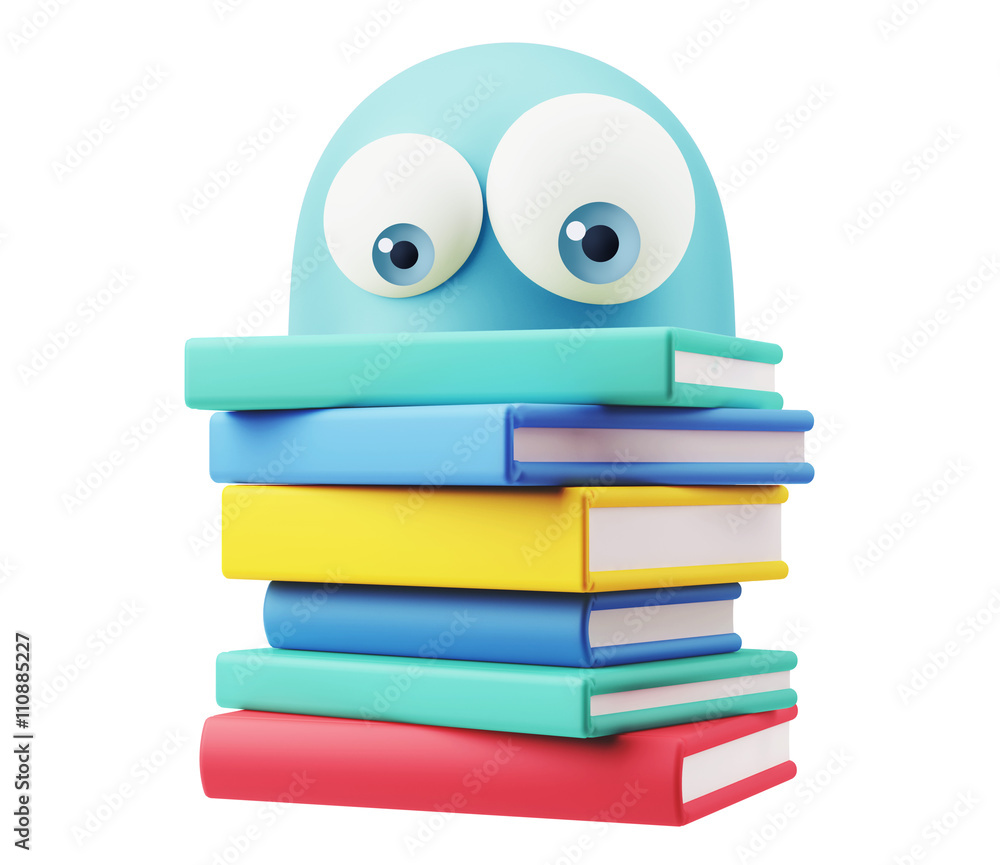 Reading Book Emoticon Face. 3d Rendering. Stock Illustration | Adobe Stock