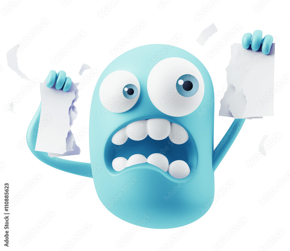 Breaking Papers Emoji Cartoon. 3d Rendering. Stock Illustration | Adobe ...