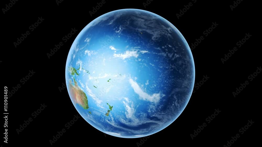 Earth Southern Hemisphere Rotating on Black (Loop). Globe is centered ...