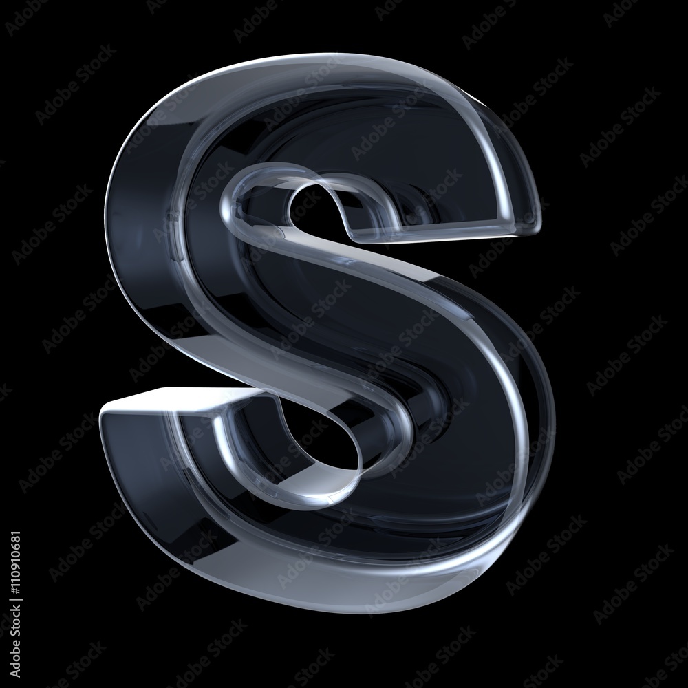 Transparent x-ray letter S. 3D render illustration on black background ...