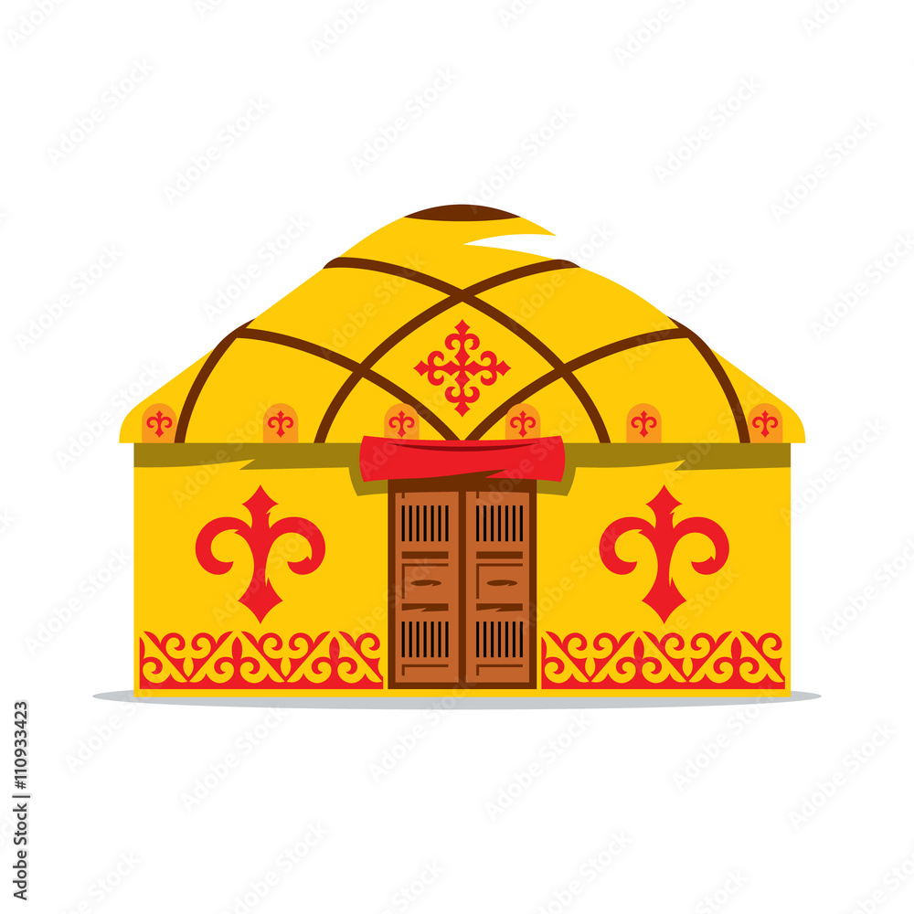 Vector Yurt Cartoon Illustration. House of Asian nomads. Stock Vector ...
