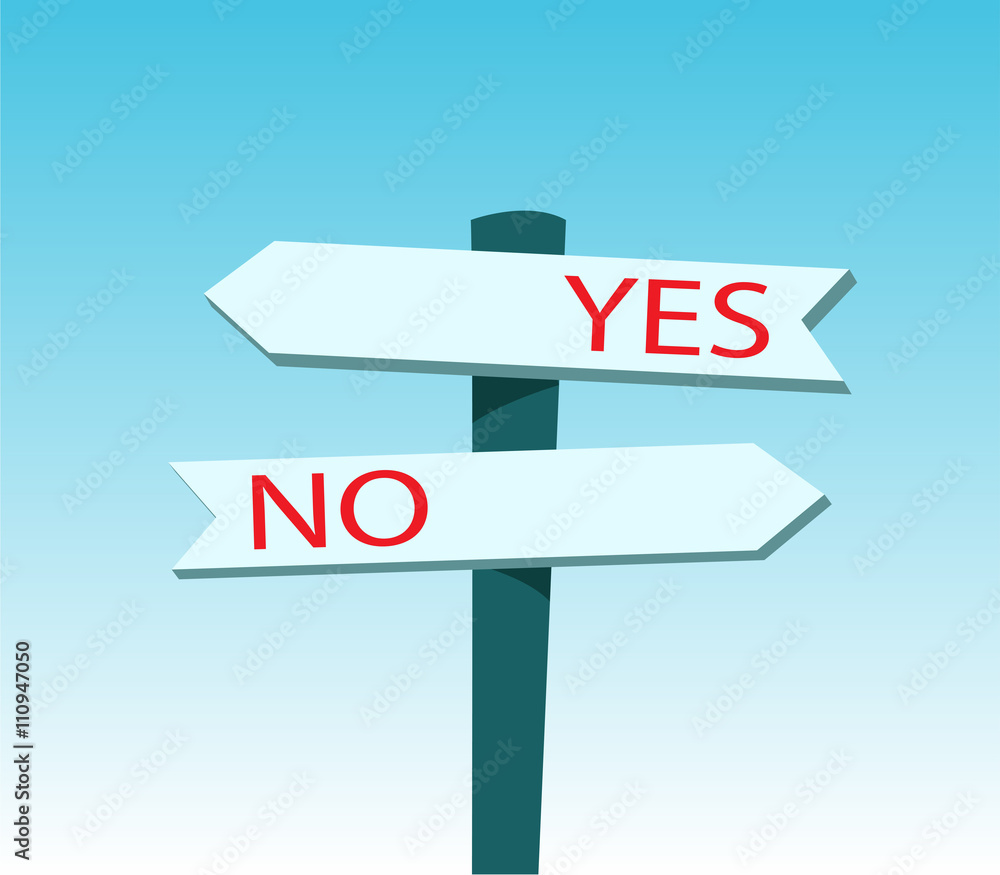 Signpost with Yes and No text. Flat design for business financial ...