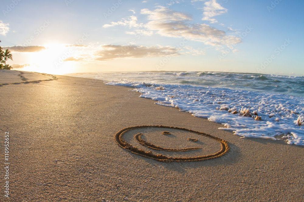 Smiley face, drawn in sand, sunset, Hawaii Stock Photo | Adobe Stock
