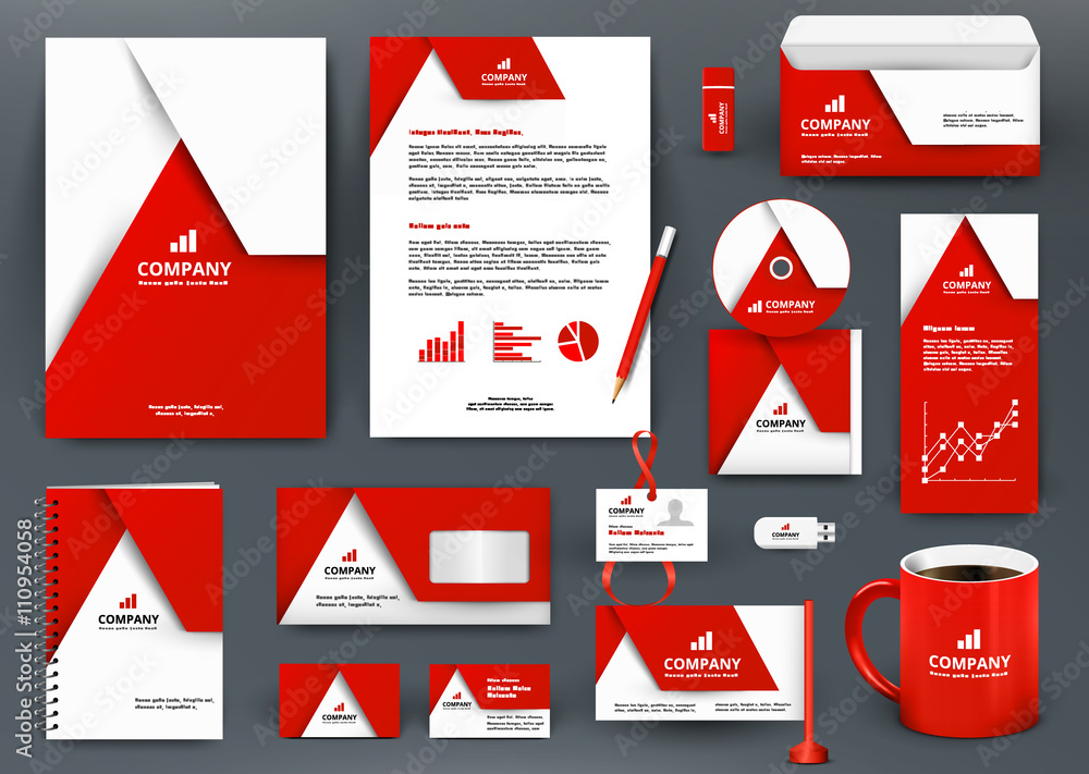 Professional universal red branding design kit with origami element ...