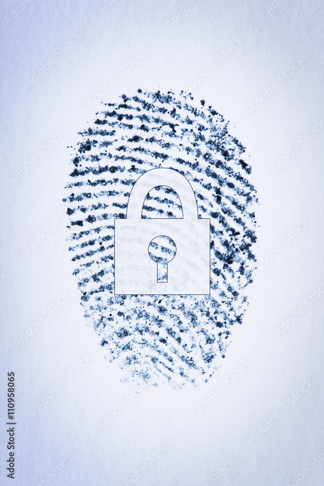 Lock outline over a fingerprint of a male's index finger Stock Photo ...