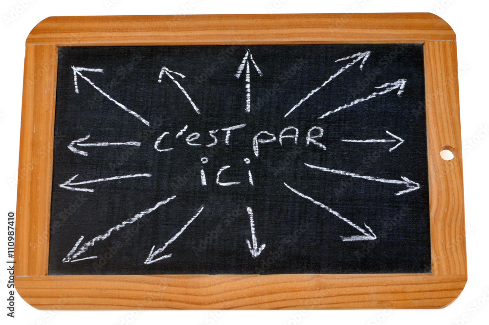 Ardoise avec écrit c'est par ici Stock Photo | Adobe Stock