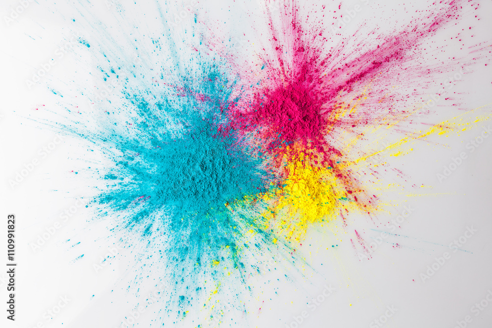 Color explosion concept. Colorful Holi powder exploding on white ...