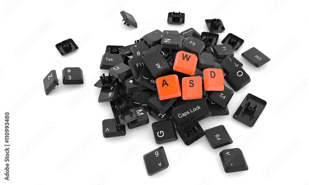 Stack of keyboard buttons isolated on white background with WASD ...
