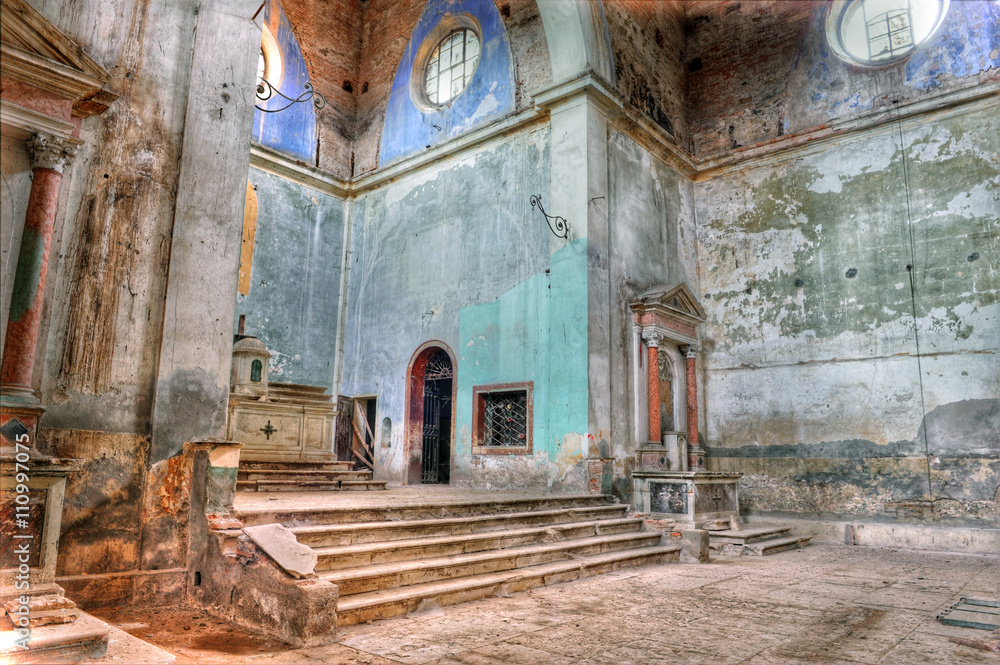 Derelict, abandoned, Italian church interior. Stock Photo | Adobe Stock