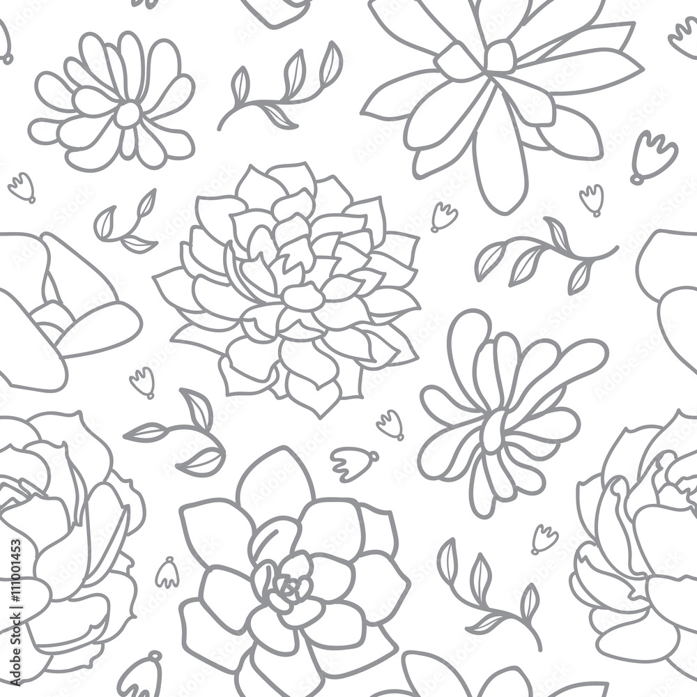 Succulent flower isolated seamless pattern hand drawn vector ...