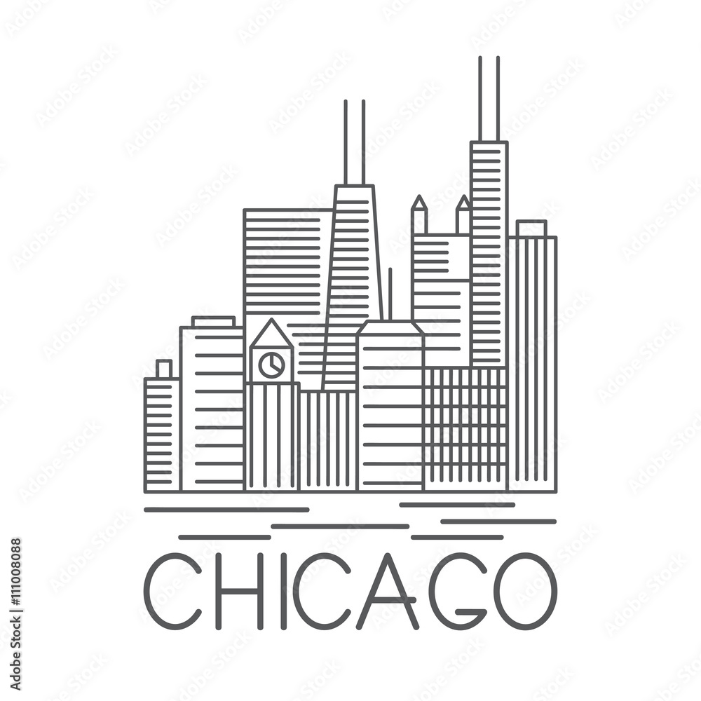 Chicago Illinois USA skyline line art vector illustration Stock Vector ...