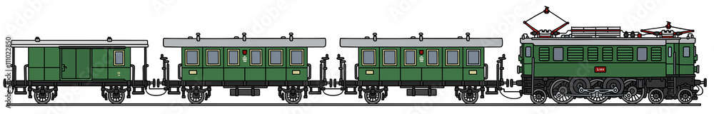 Old green electric train / Hand drawing, vector illustration Stock ...