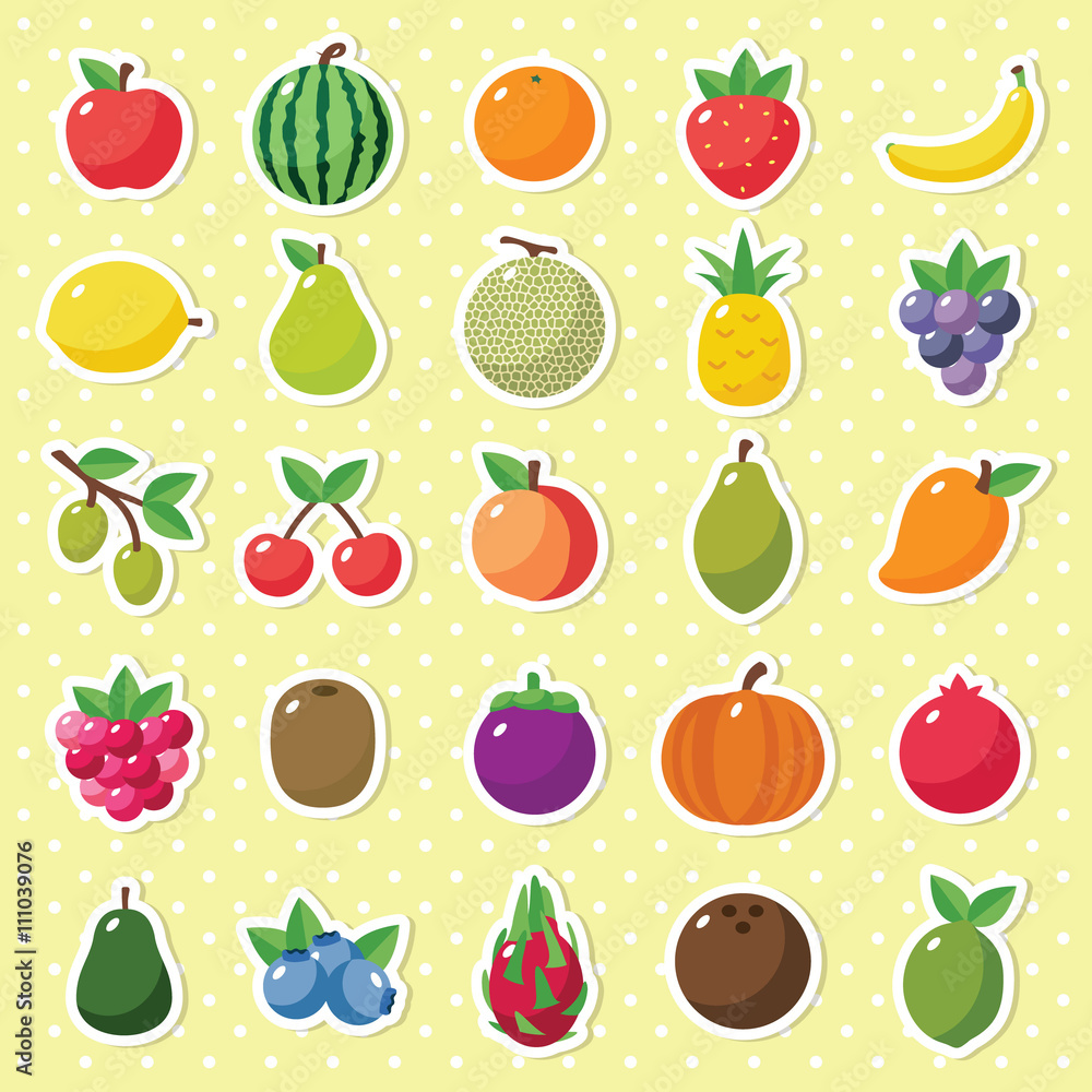 Poster Simple cute fruits icon collection – Wall Art | UkPosters