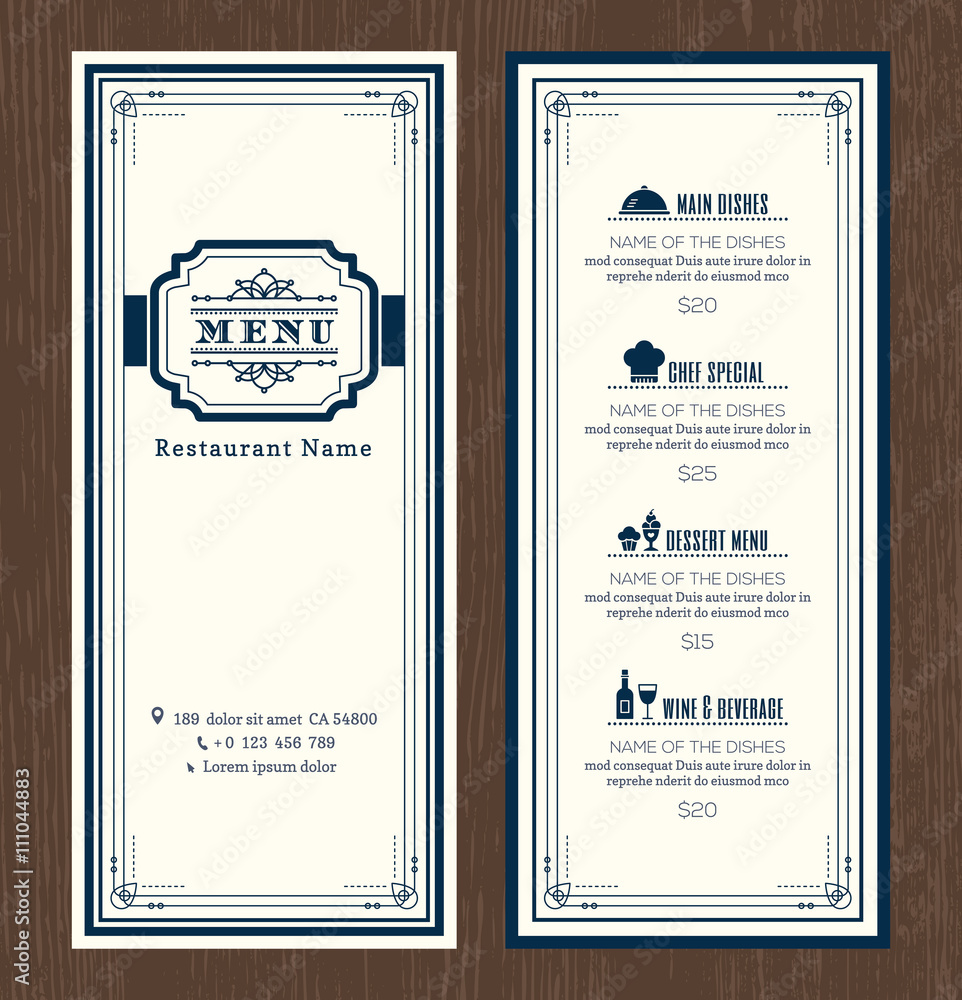 Restaurant or cafe menu design template with vintage retro art deco ...