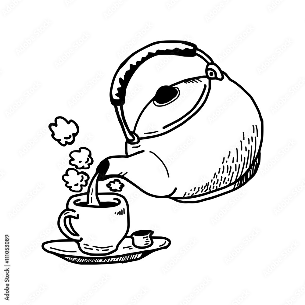 illustration vector hand drawn doodle of act of pouring a hot tea from ...