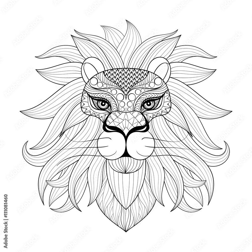 Hand drawn zentangle Ornamental Lion for adult coloring pages, p Stock ...