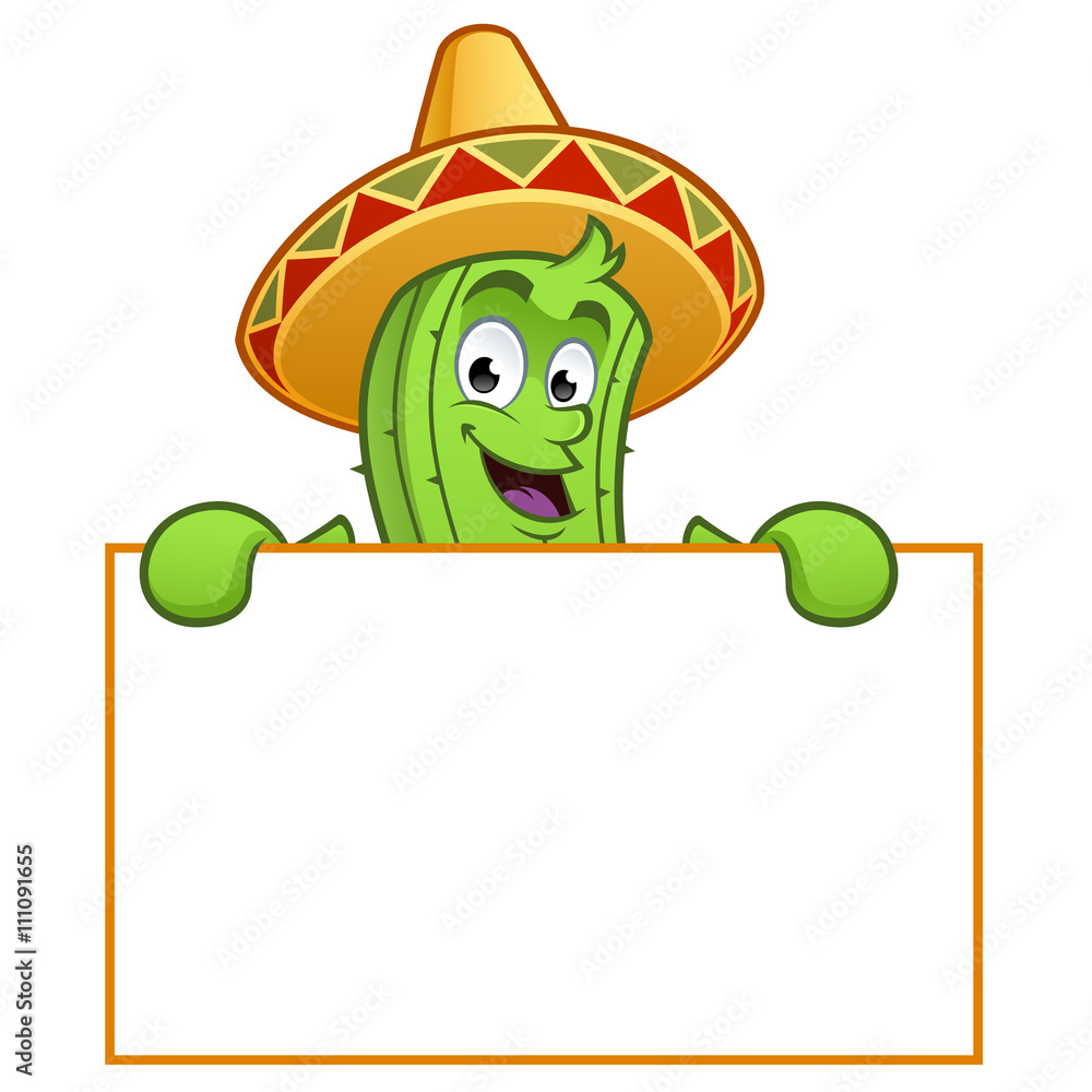 Simpático cactus con un cartel para poner texto Stock Vector | Adobe Stock
