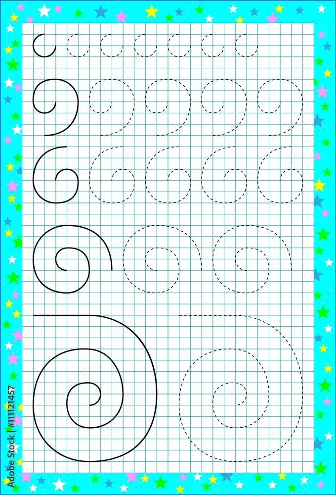 Page with exercises for young children on a square paper. Developing ...