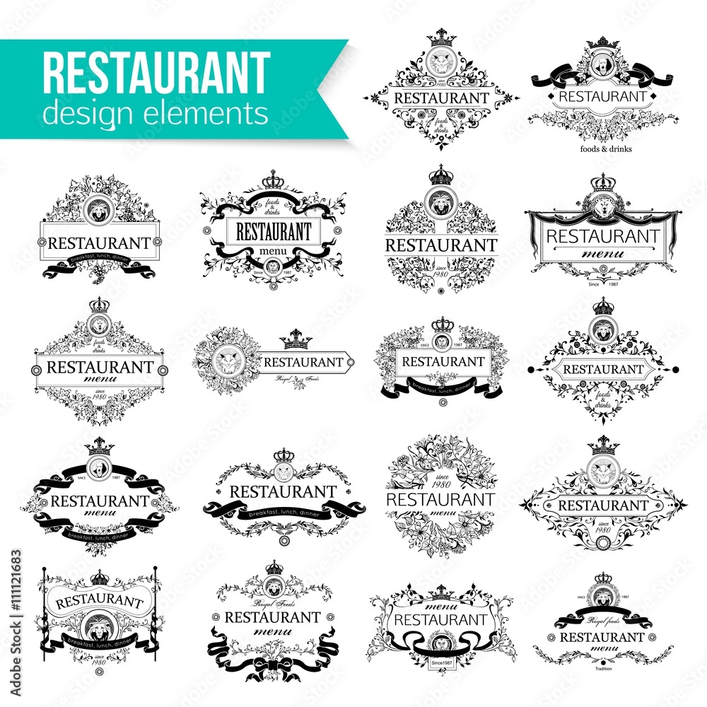 Set of Luxury Logo template for restaurant. Vintage frame template for ...