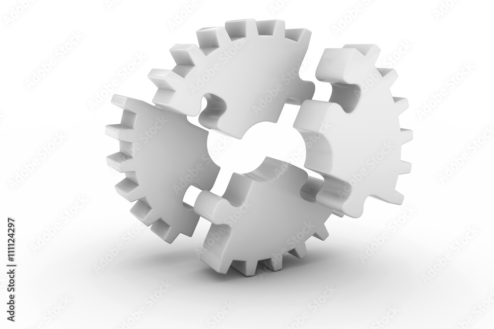 White Exploded Jigsaw Puzzle Cog Wheel on White Background - 3D ...