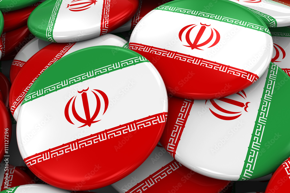 Pile of Iranian Flag Badges - Flag of Iran Buttons piled on top of each ...
