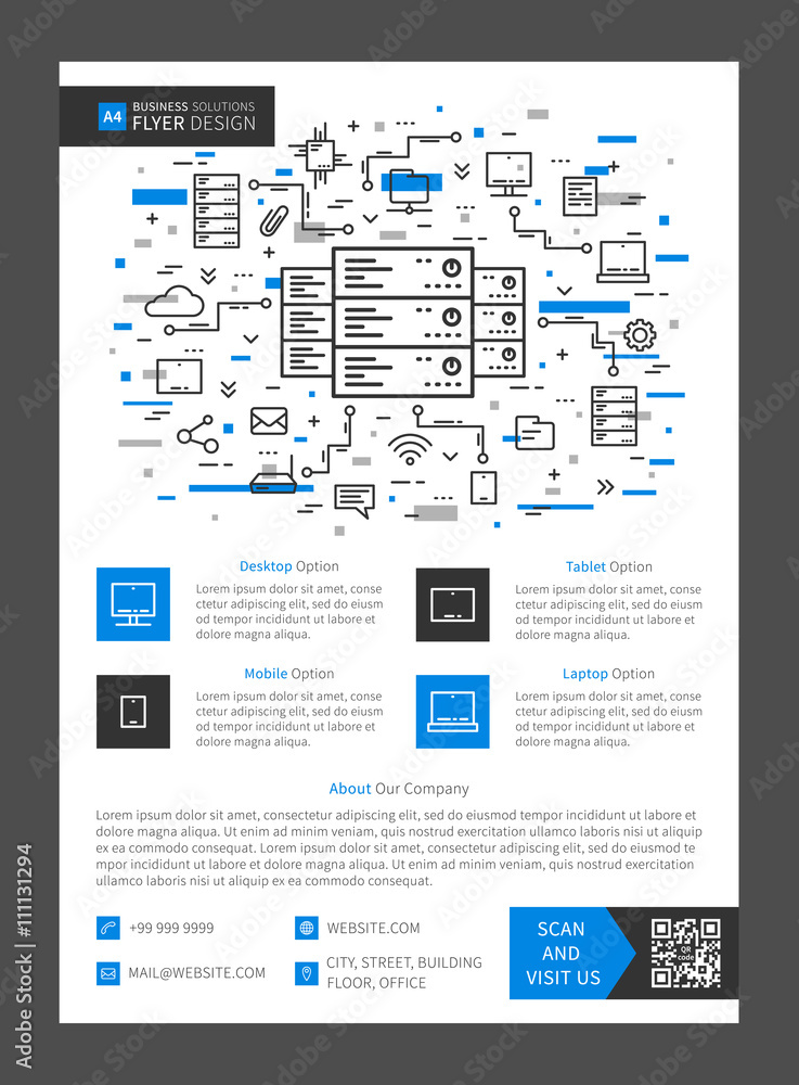 Business leaflet layout vector design. A4 size page with sample text ...