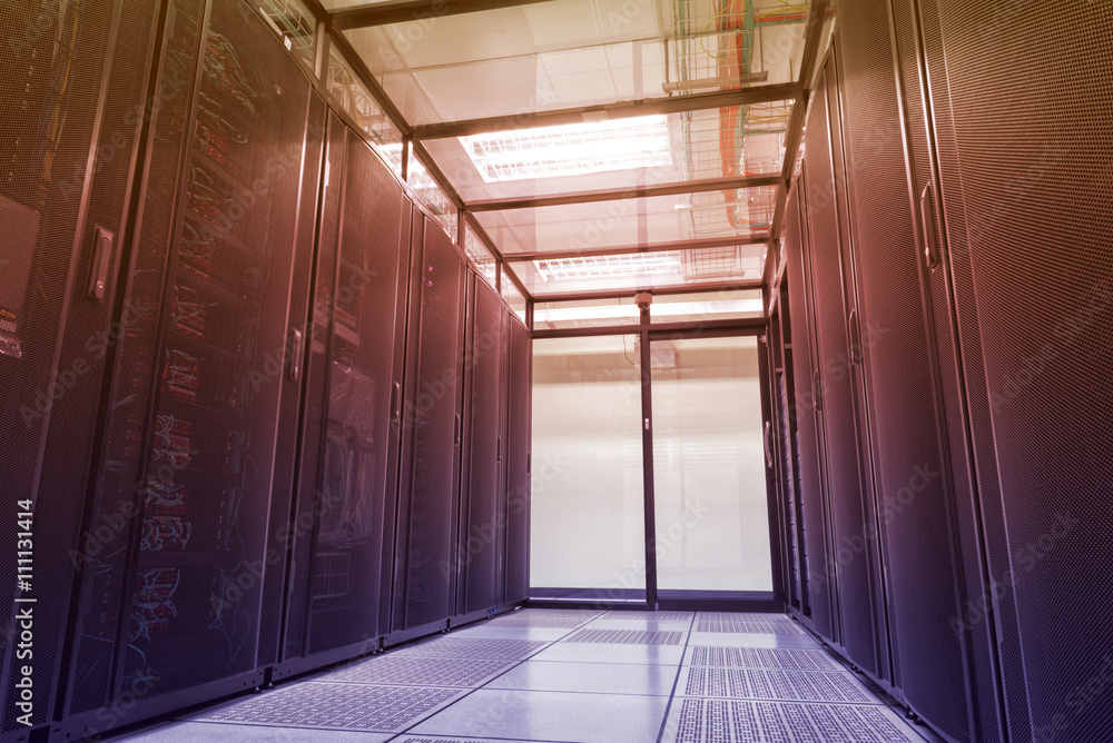 Modern interior of server room, Super Computer, Data center with Stock ...