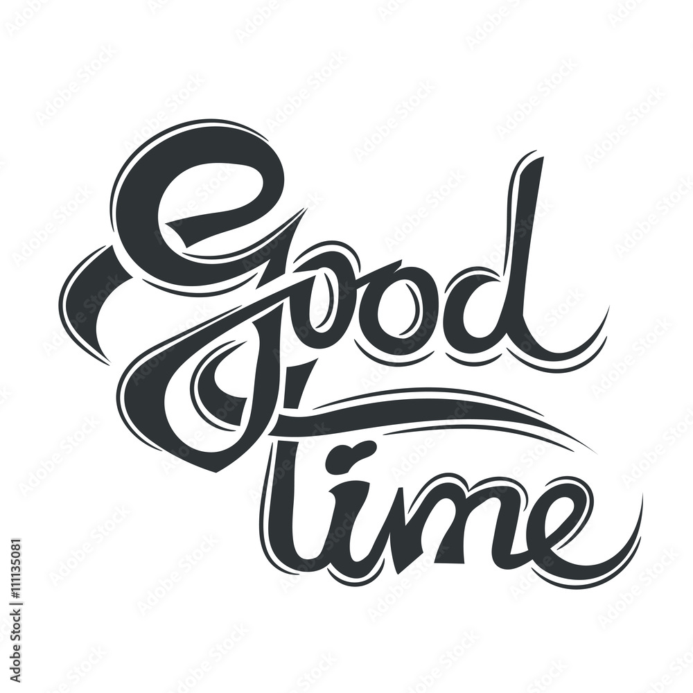 Good time lettering isolated on belm background. Design element Stock ...