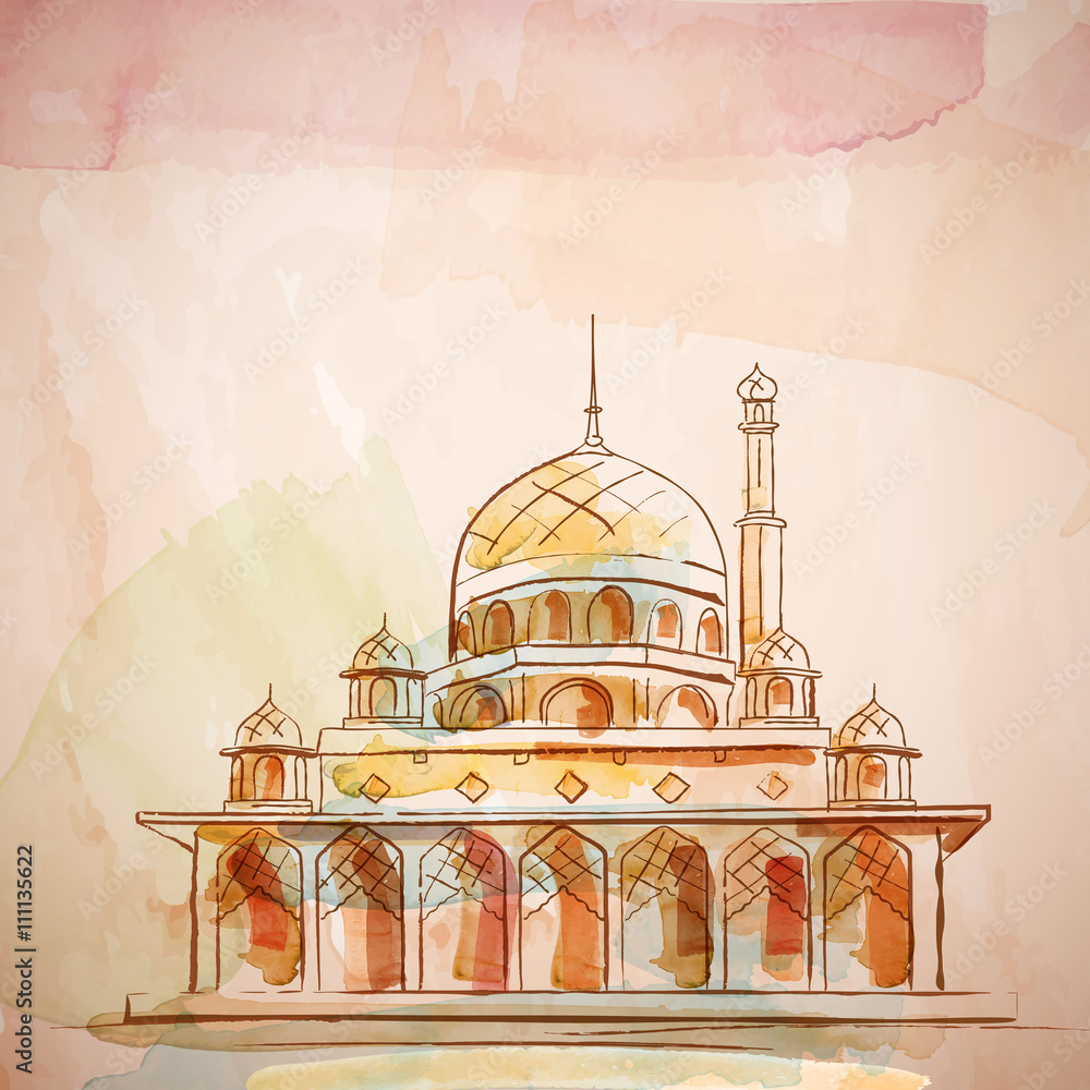 Islamic background design Mosque vector watercolor effect Stock Vector ...