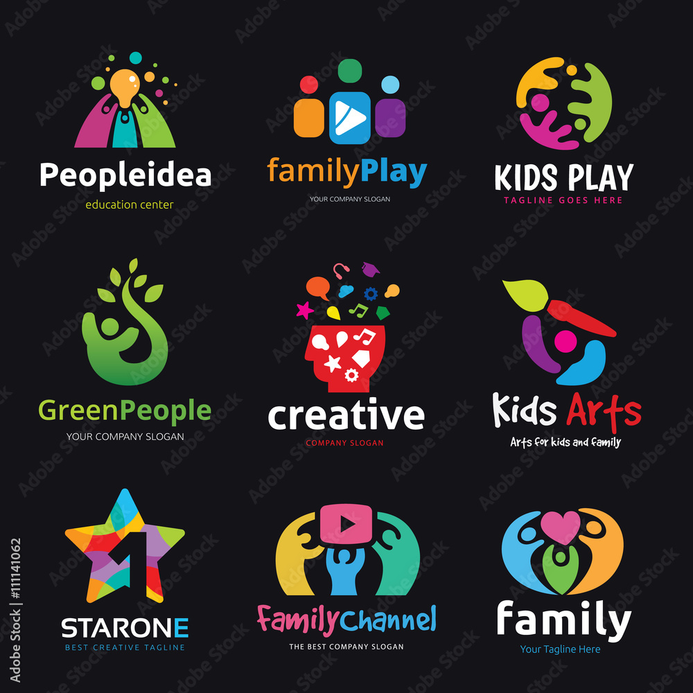 People & family logo set. Creative idea logo. brain logo.eco and green ...