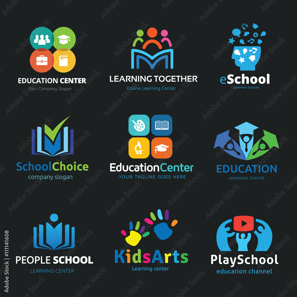 School logo set. Education logo collection. Kids learning logo.learning ...